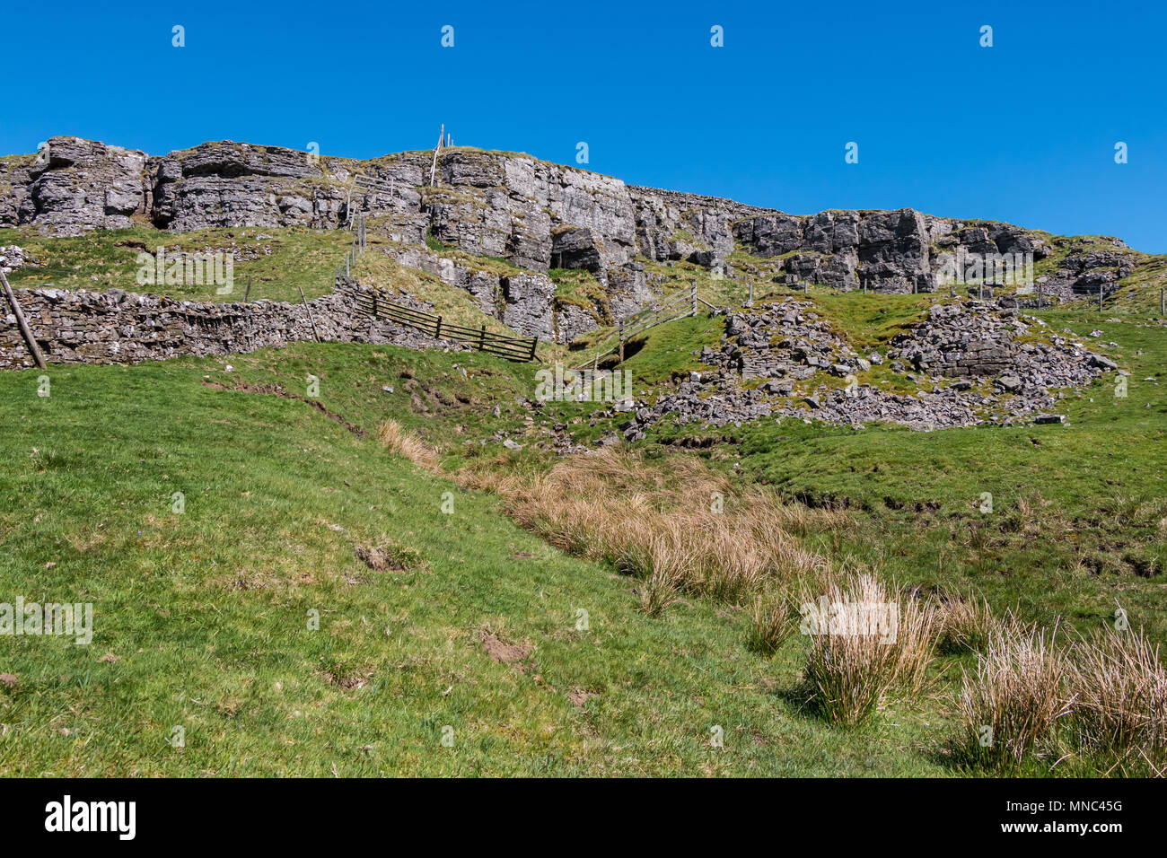 The limestone escarpment of High Hurth Edge, above Langdon Beck ...