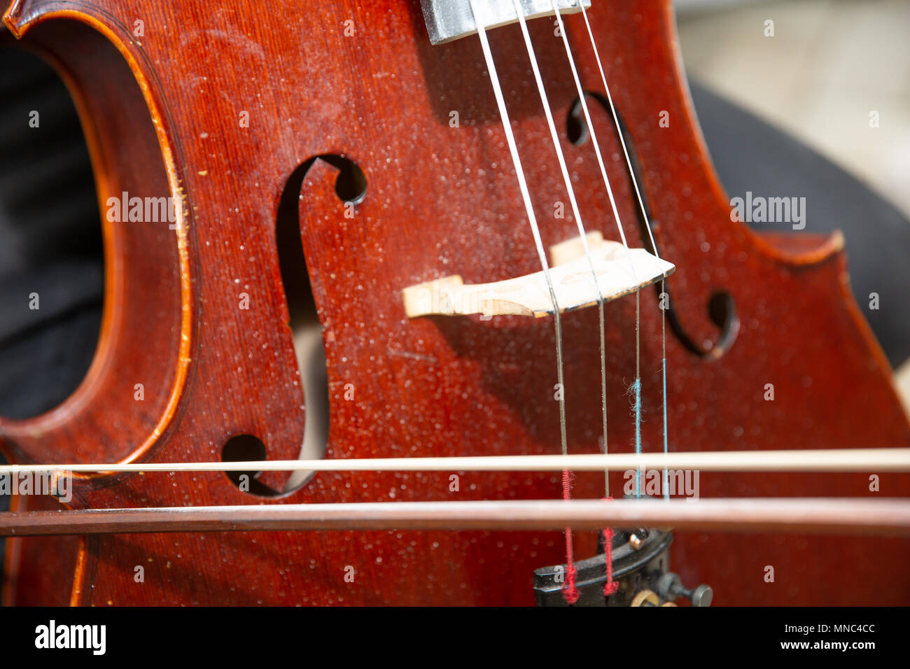Street Busker Performing Jazz Music Outdoors. Close Up Of Musical ...