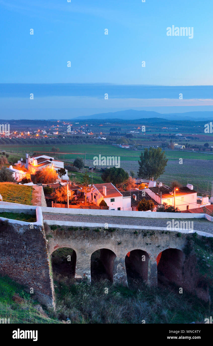 The plains of Alentejo seen from the walled city of Estremoz at dusk ...
