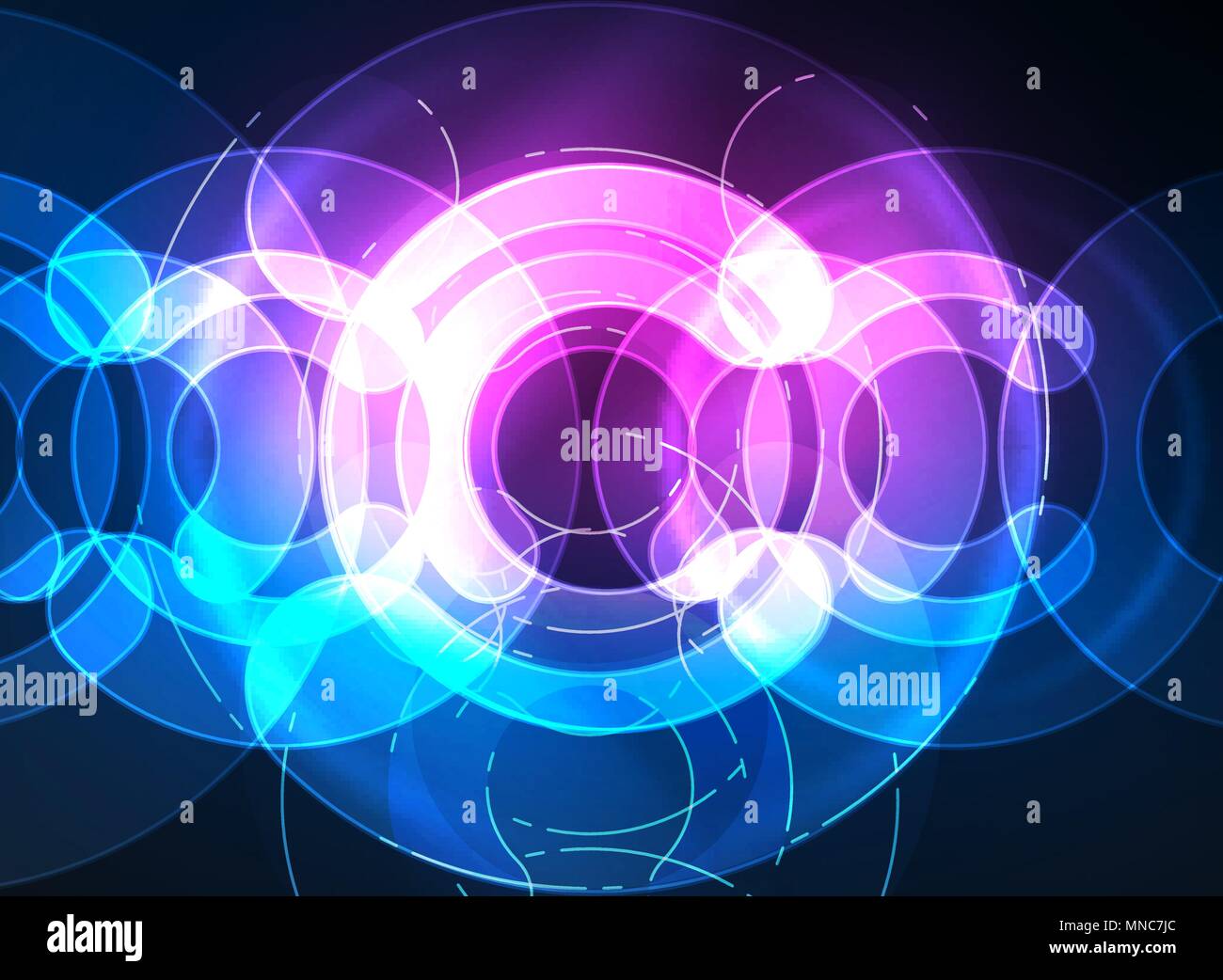 Round glowing elements on dark space, abstract background. Round ...