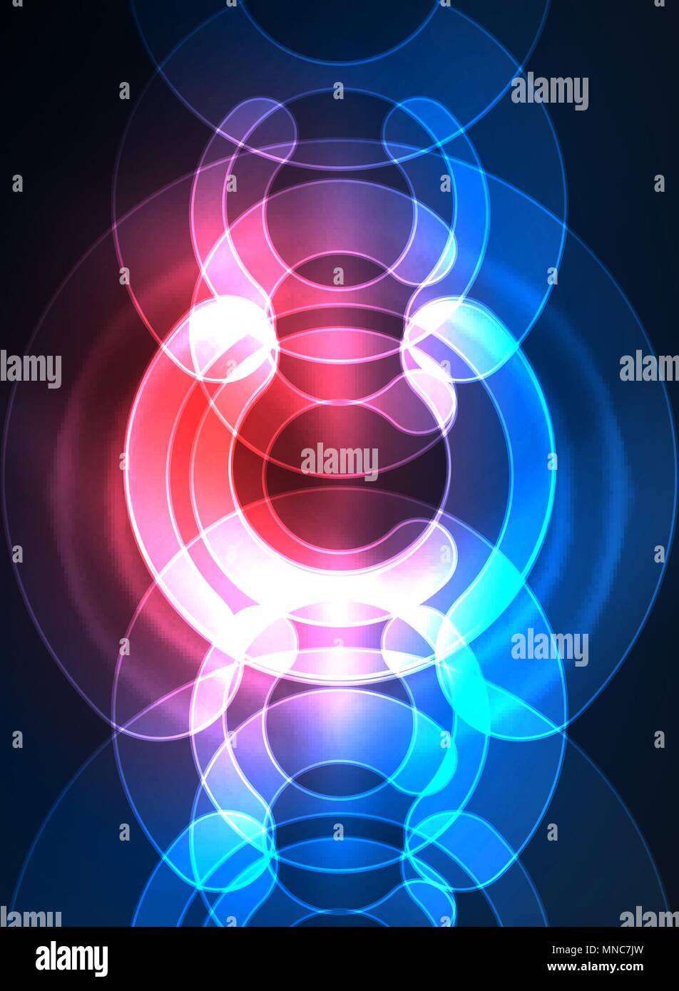 Round glowing elements on dark space, abstract background. Round ...