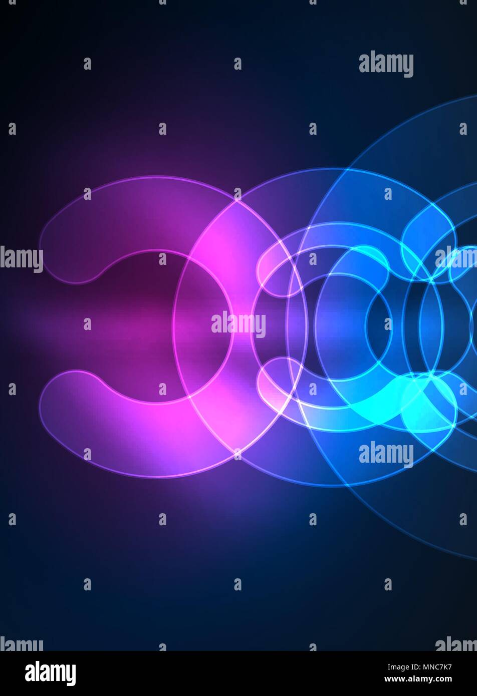 Round glowing elements on dark space, abstract background. Round ...