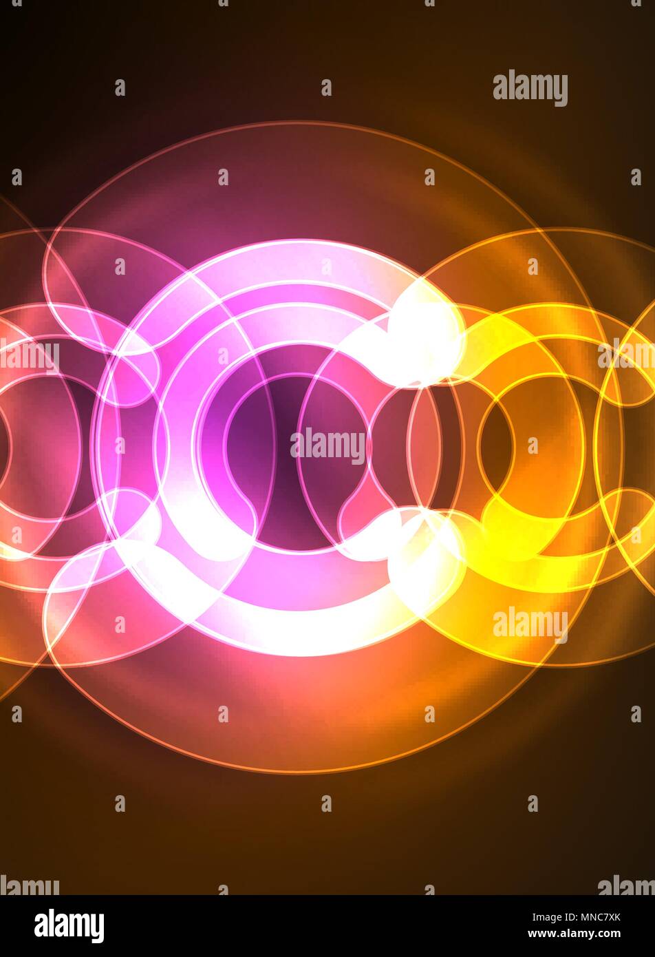 Round glowing elements on dark space, abstract background. Round ...