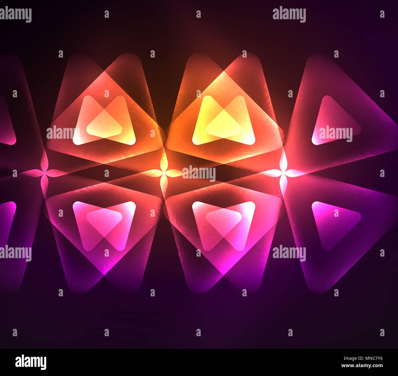 Glass glowing bright triangles on dark space design abstract background ...