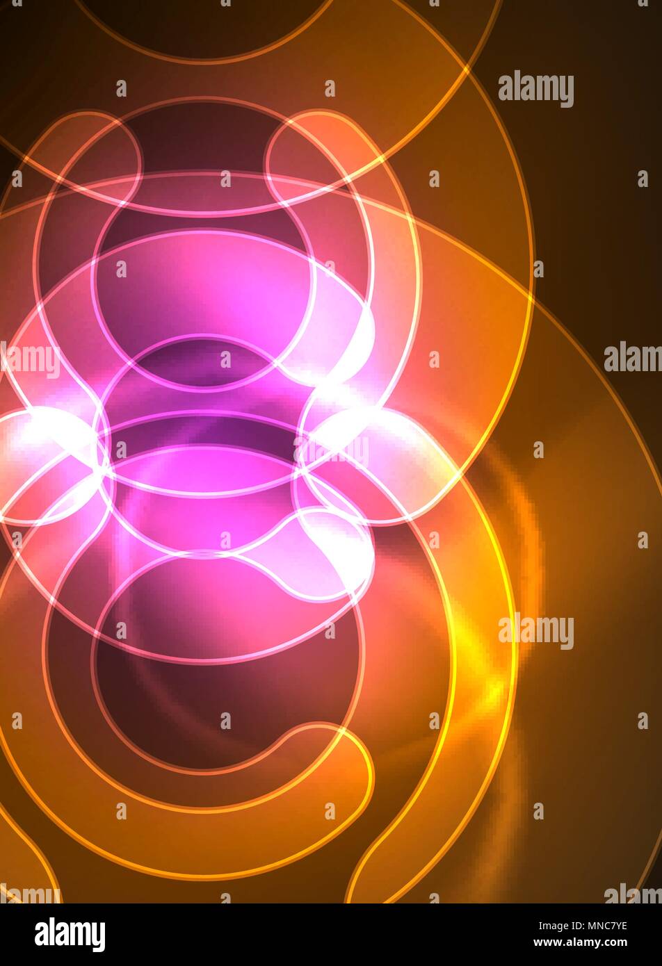 Round glowing elements on dark space, abstract background. Round ...