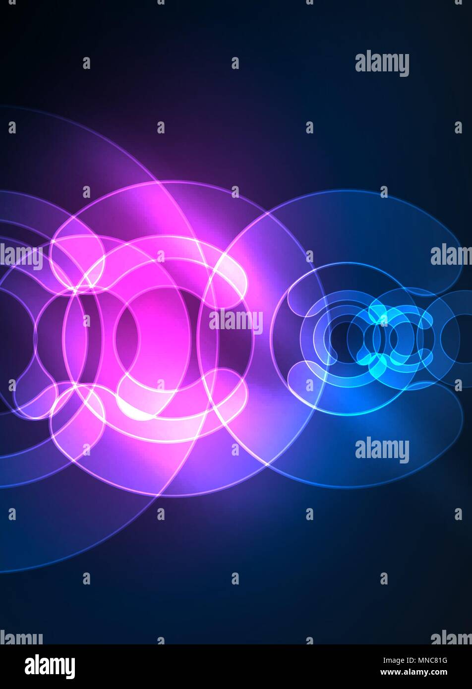 Round glowing elements on dark space, abstract background. Round ...