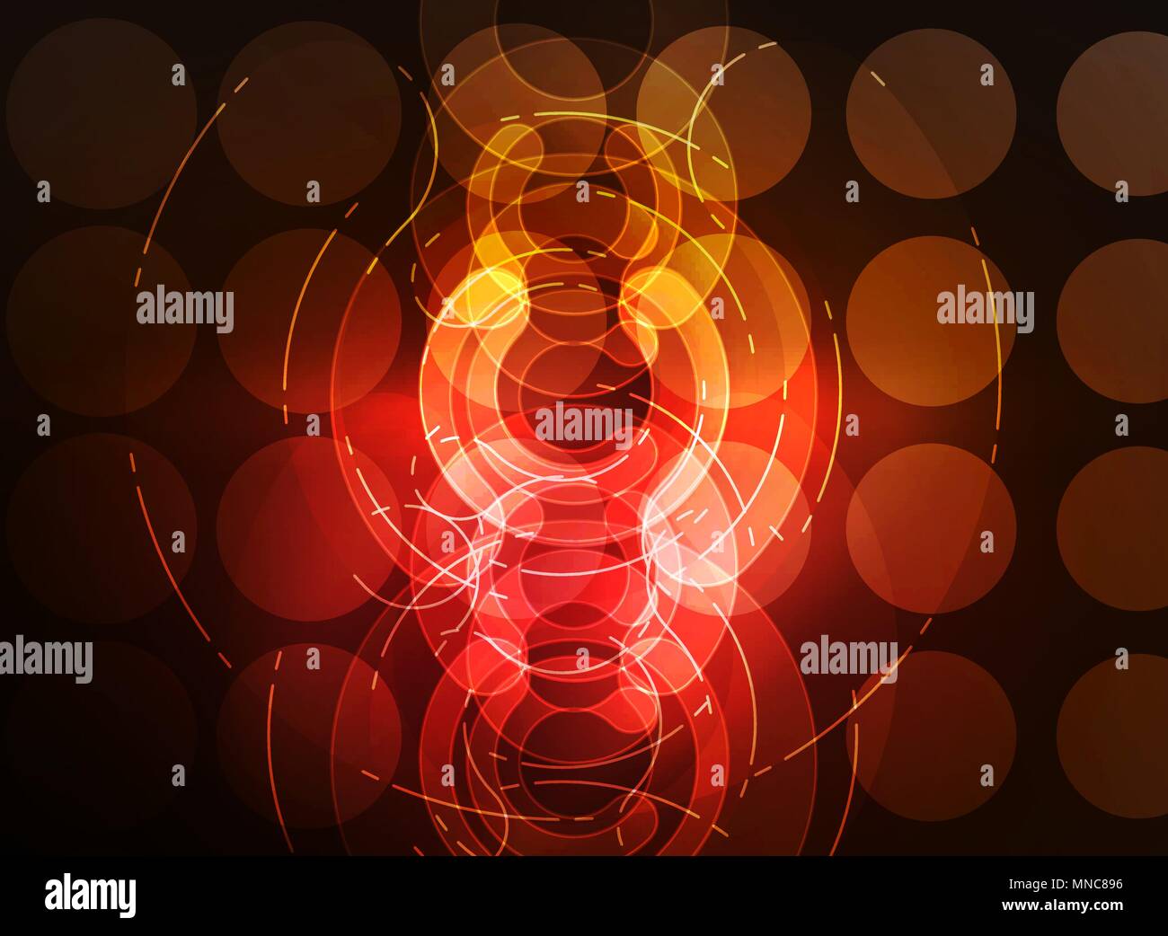 Round glowing elements on dark space, abstract background. Round ...
