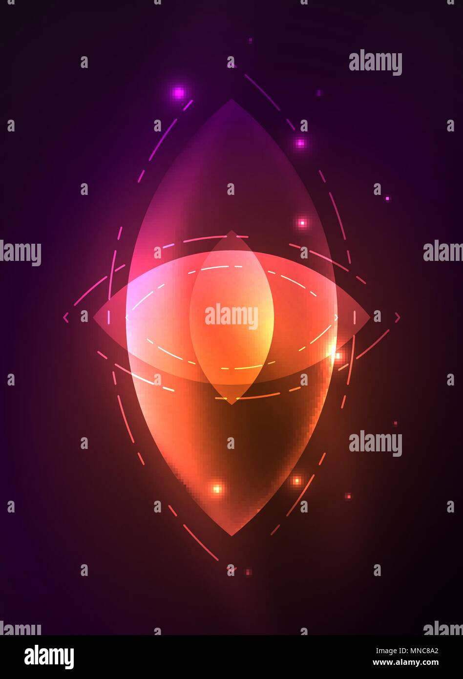 Glowing modern geometric shapes in dark space. Glowing modern geometric ...