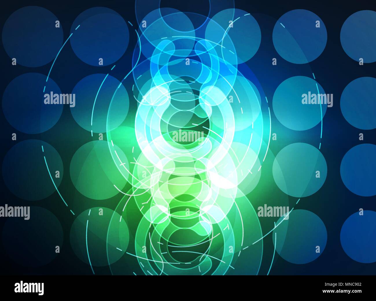 Round glowing elements on dark space, abstract background. Round ...