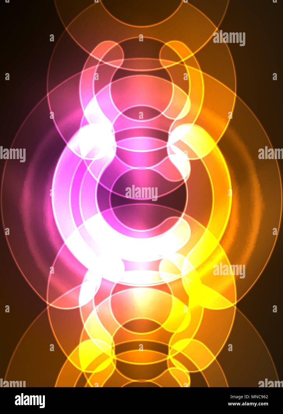 Round glowing elements on dark space, abstract background. Round ...