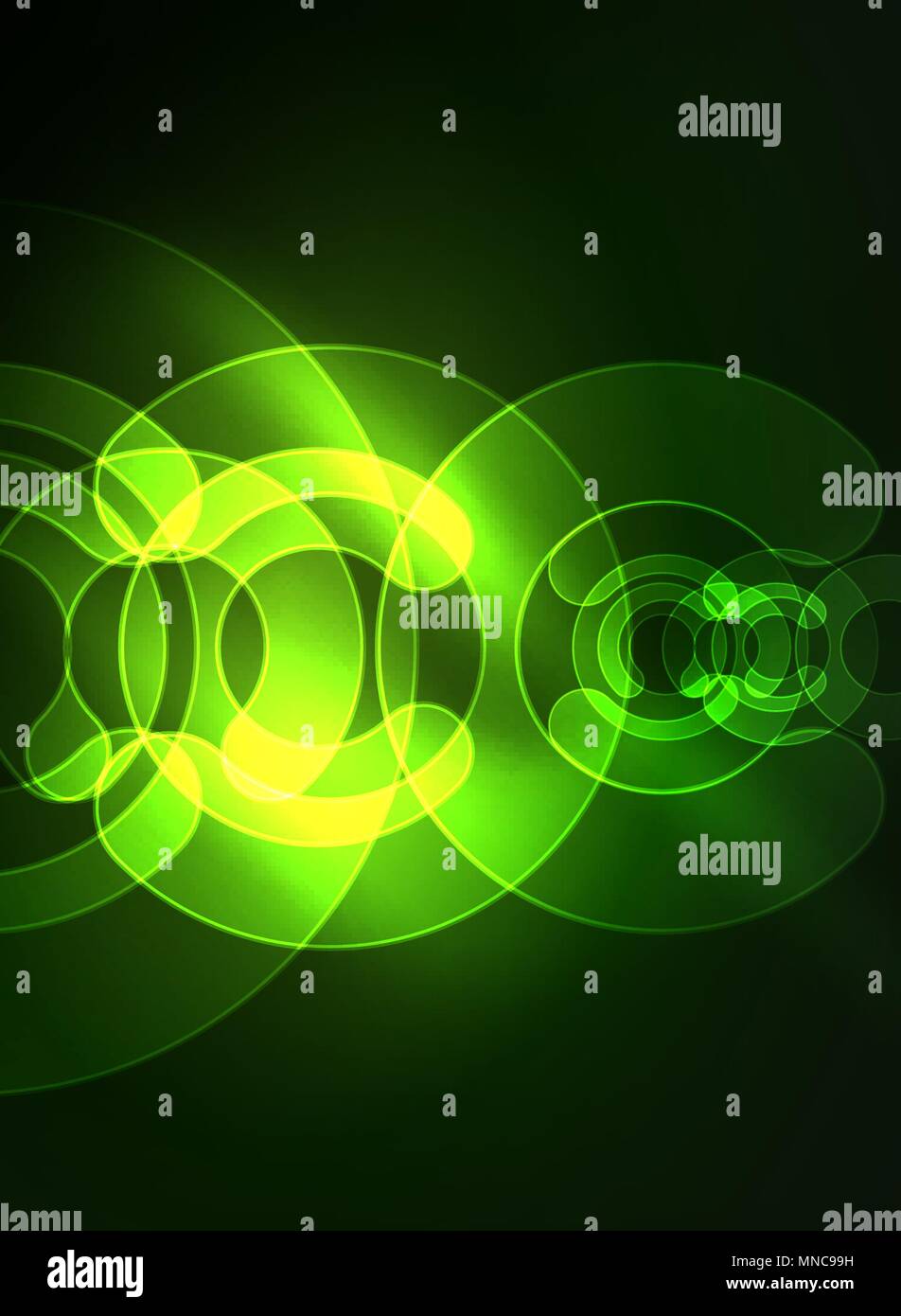 Round glowing elements on dark space, abstract background. Round ...
