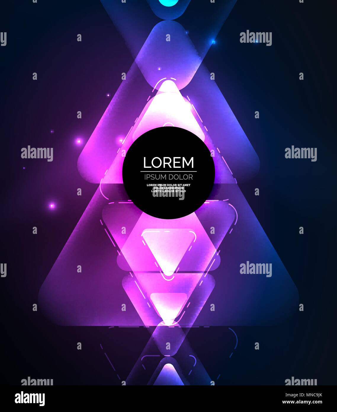 Glass glowing bright triangles on dark space design abstract background ...