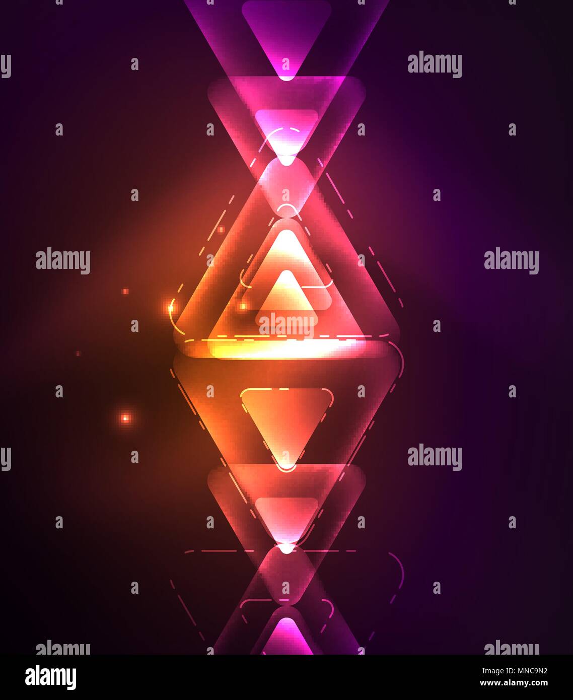 Glass glowing bright triangles on dark space design abstract background ...