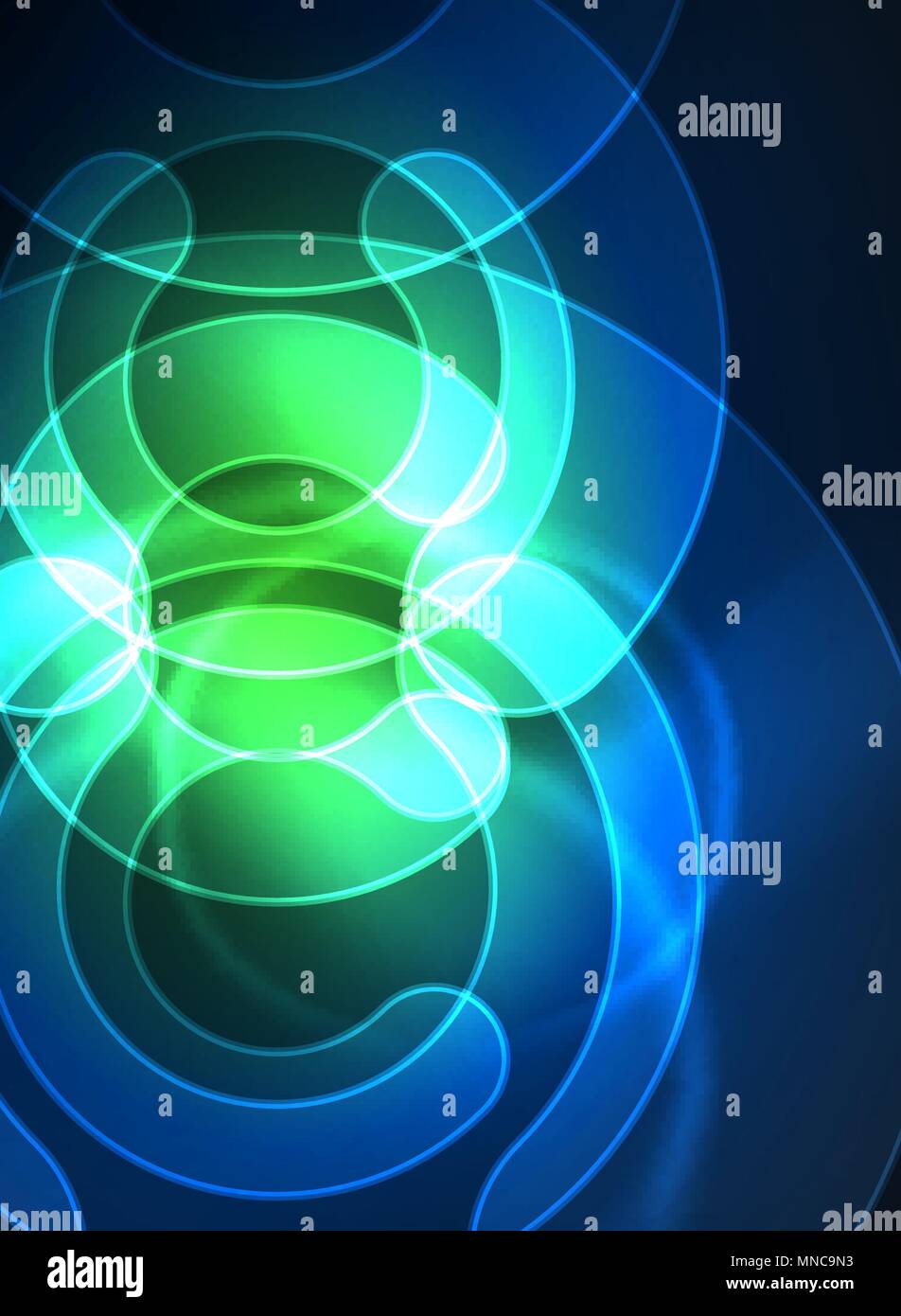 Round glowing elements on dark space, abstract background. Round ...