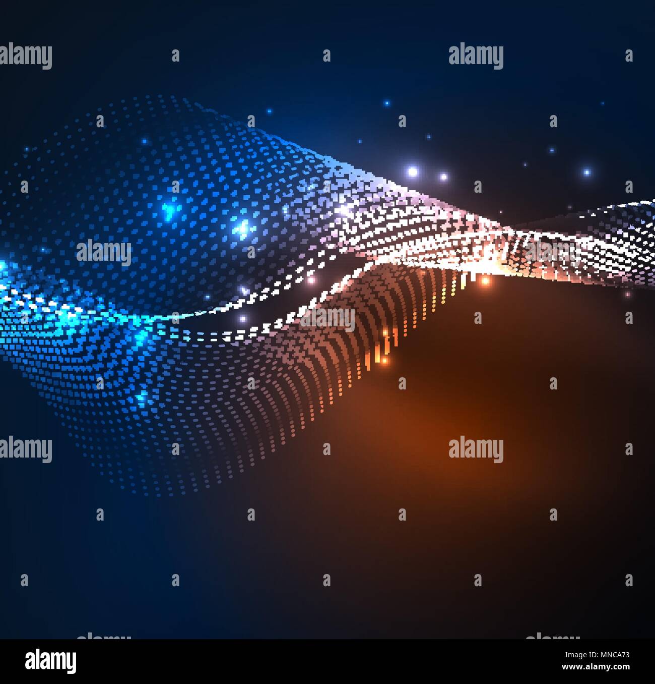 Vector wave particles background. Vector wave particles background - 3D illuminated digital wave ...