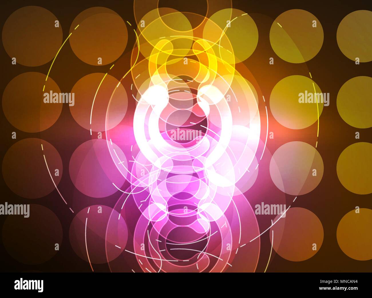 Round glowing elements on dark space, abstract background. Round ...