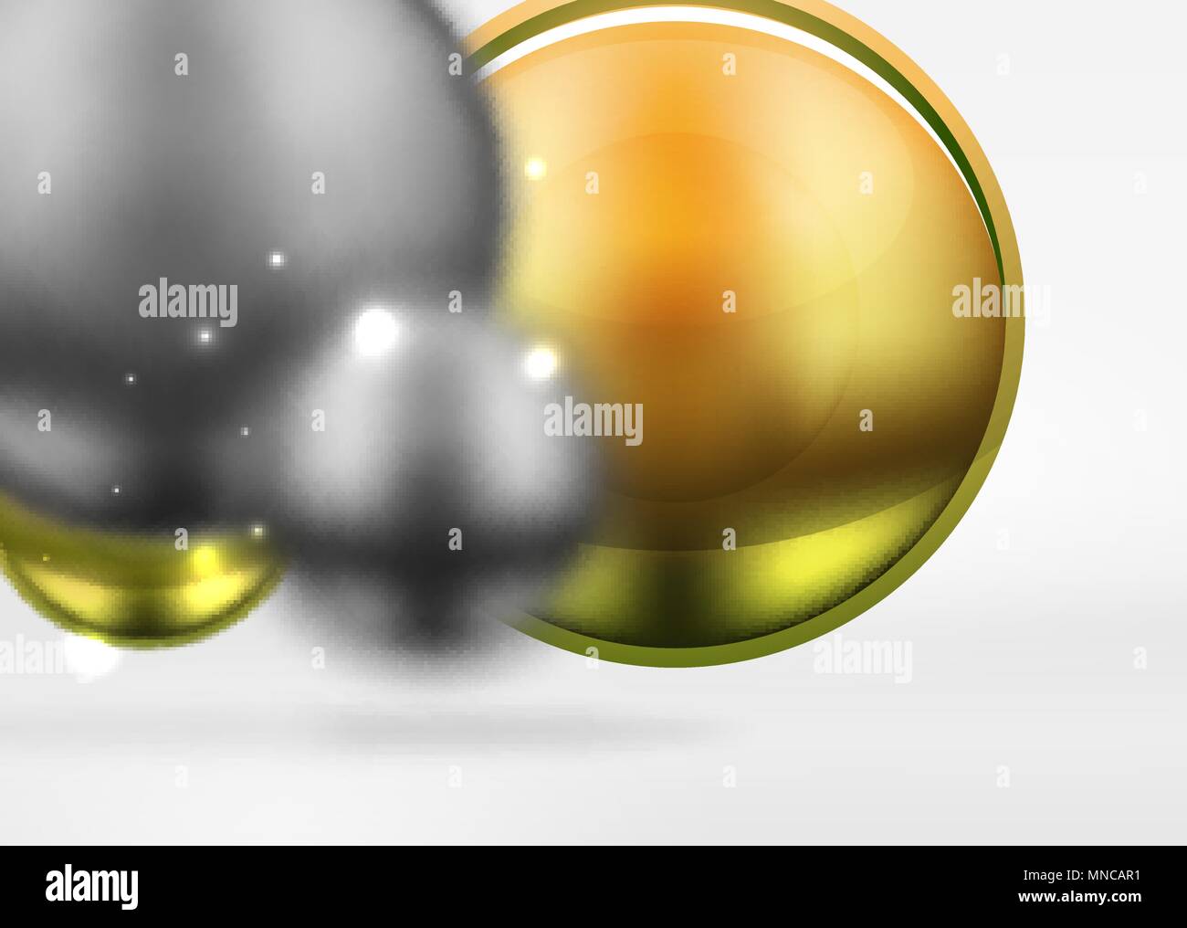 Tech blurred spheres and round circles with glossy and metallic surface ...