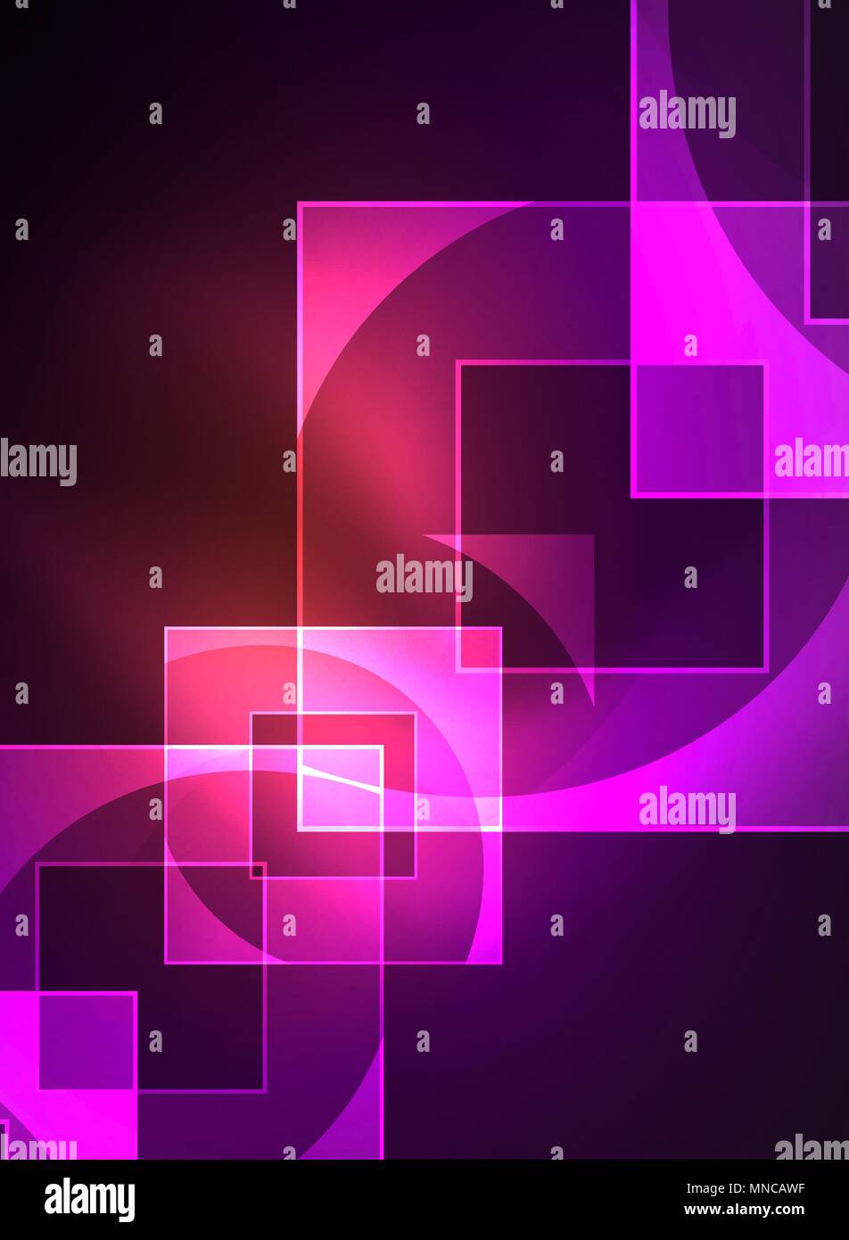 Glowing squares in the dark, digital abstract background. Glowing ...