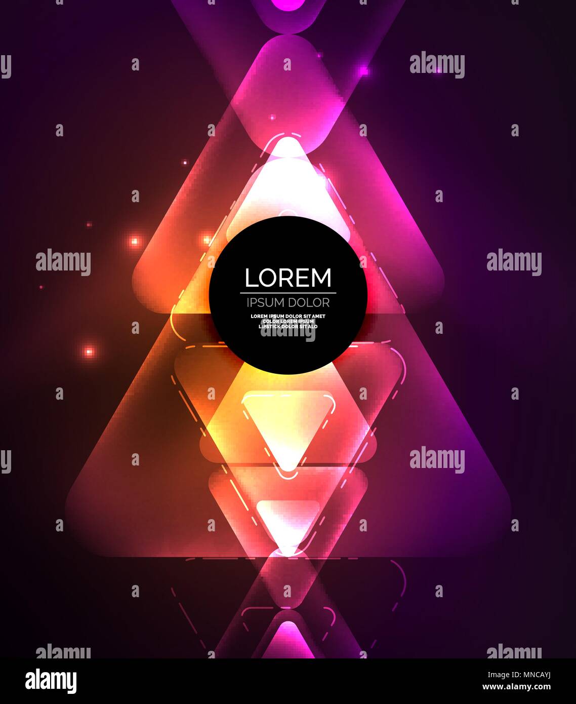 Glass glowing bright triangles on dark space design abstract background ...