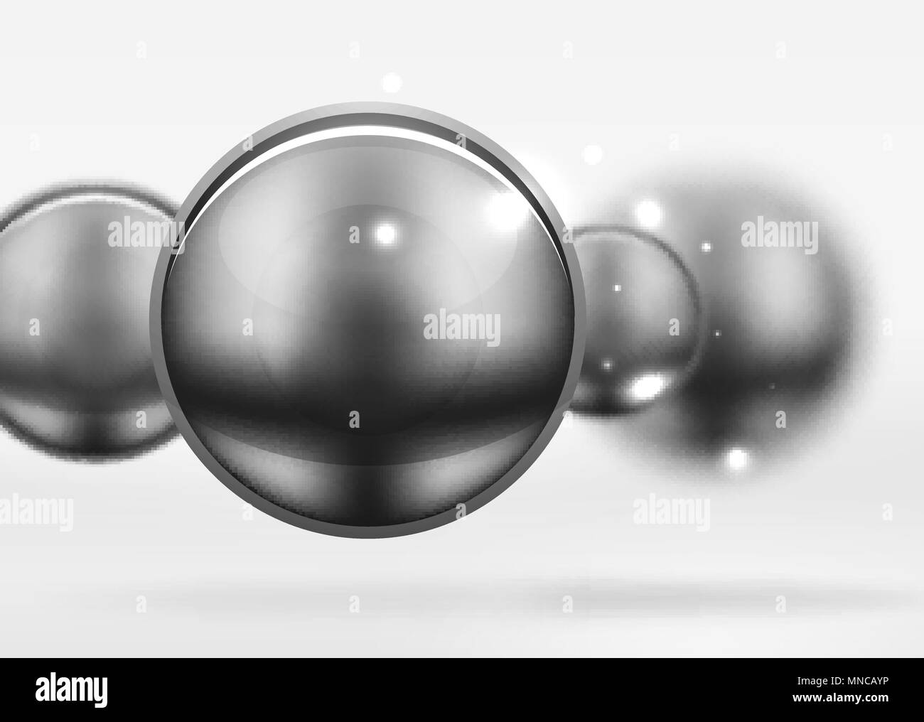 Tech blurred spheres and round circles with glossy and metallic surface ...