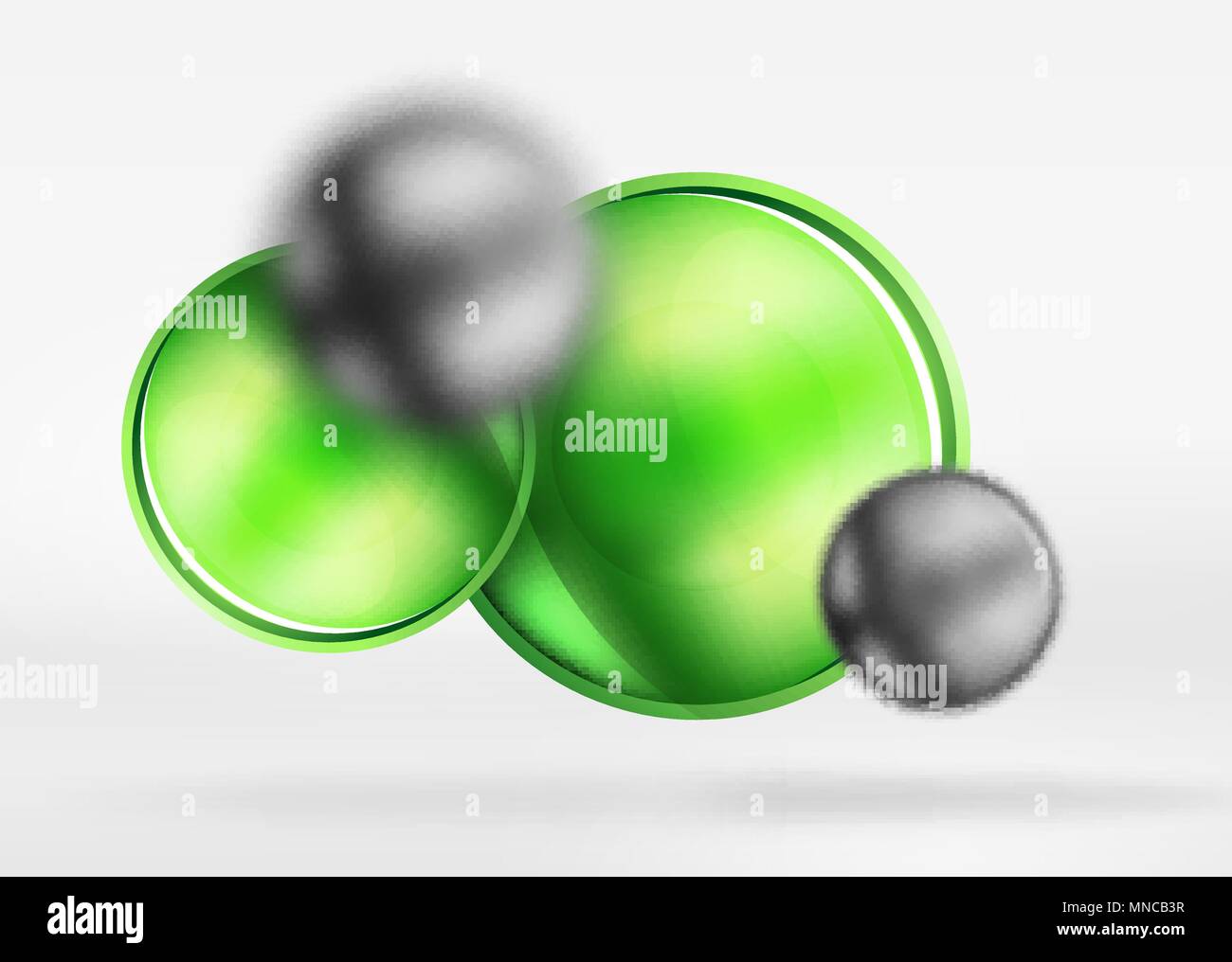 Tech blurred spheres and round circles with glossy and metallic surface ...