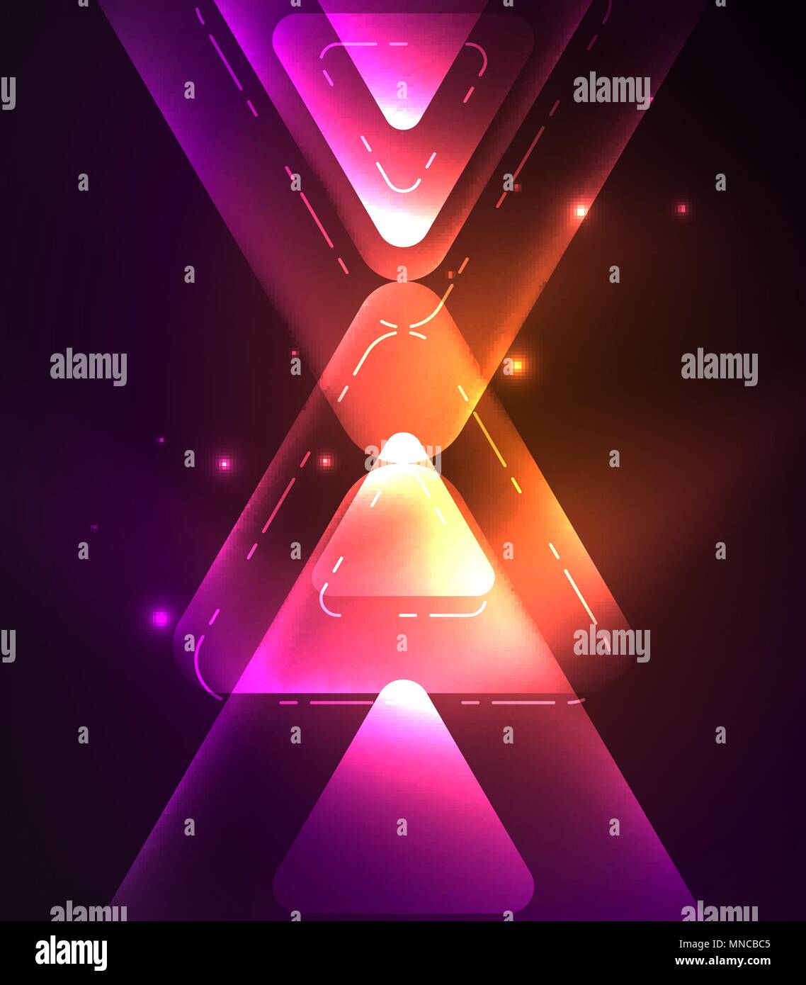 Glass glowing bright triangles on dark space design abstract background ...