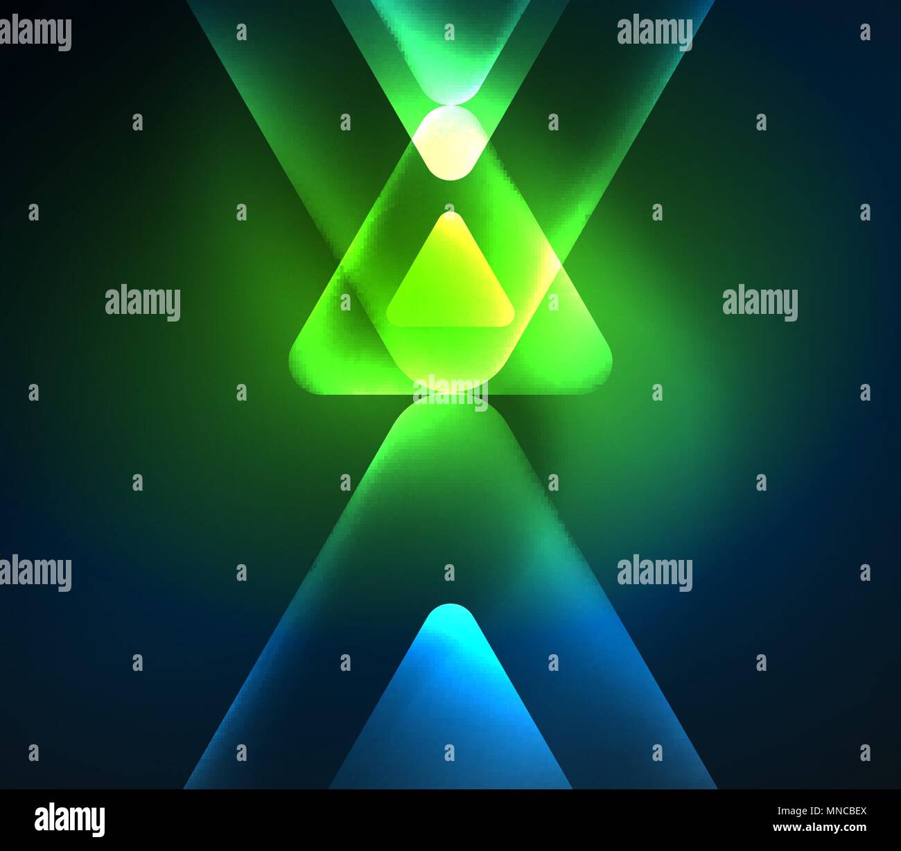 Glass glowing bright triangles on dark space design abstract background ...
