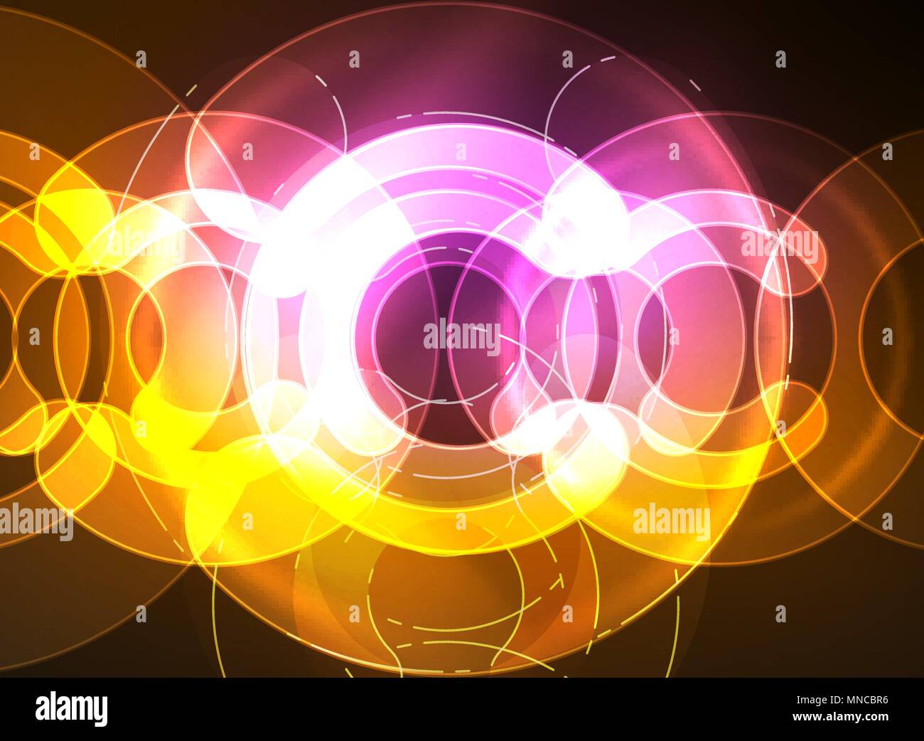 Round glowing elements on dark space, abstract background. Round ...