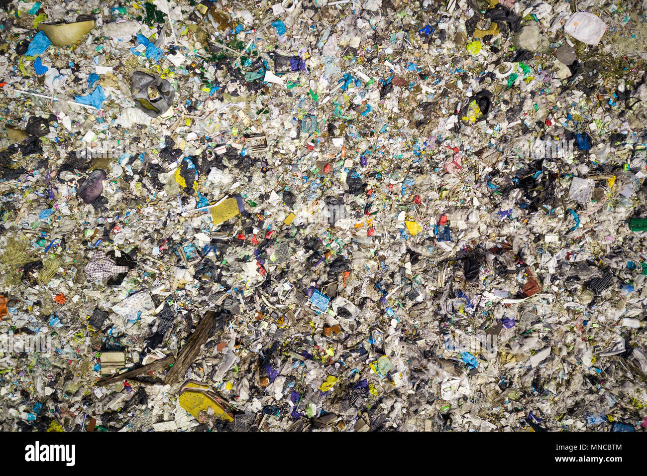 Helicopter drone shot. Aerial photography is a modern urban dump ...