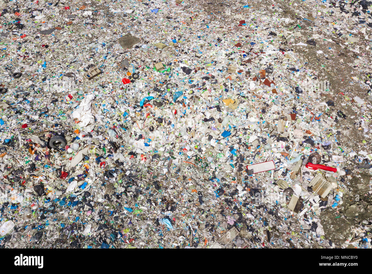 Environmental pollution. Aerial top view photo from flying drone of ...