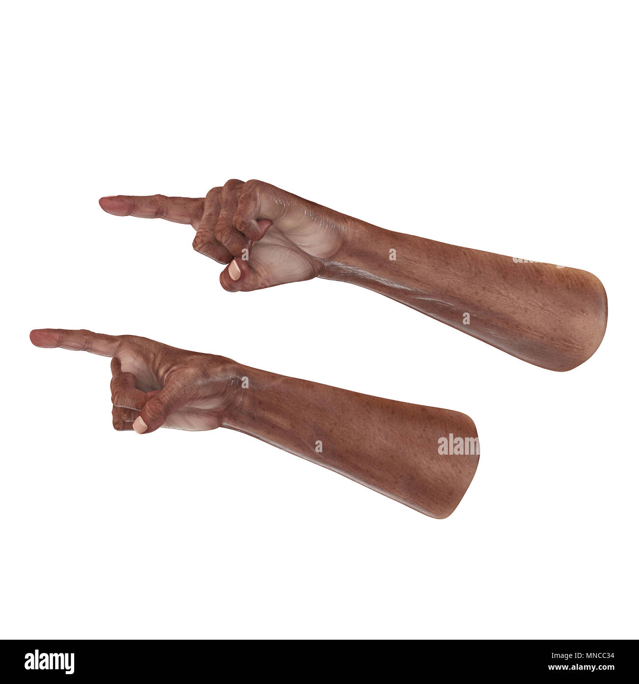 african hand of the old man Finger Point Pose isolated on a white ...