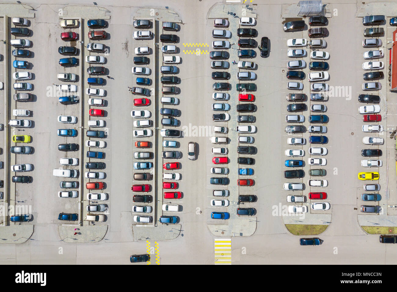 Aerial photography of modern city parking.Car parking lot viewed from ...