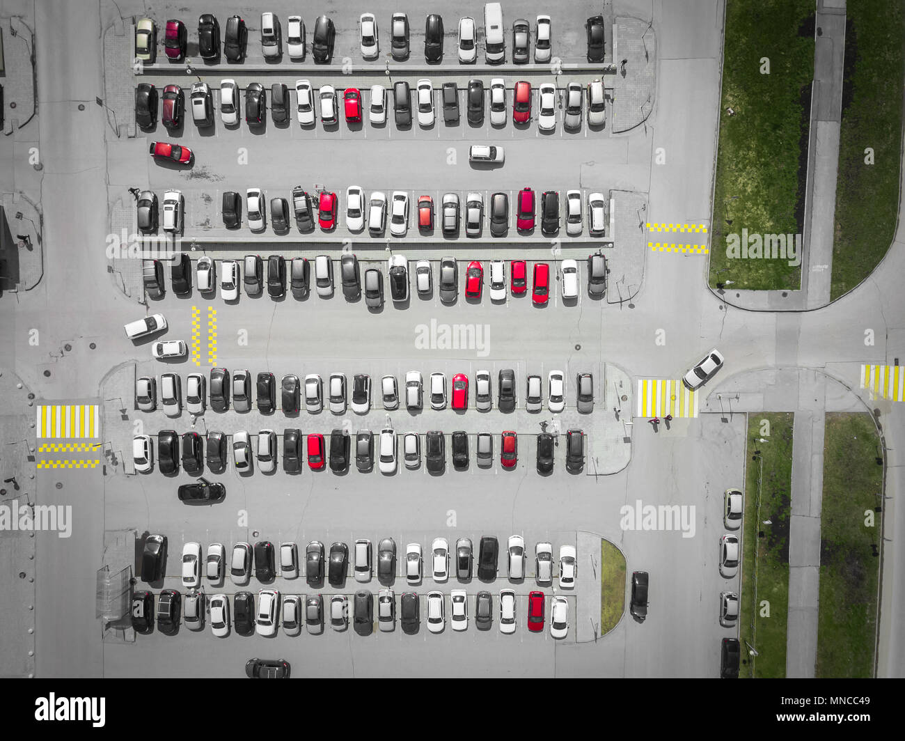 Aerial photography of modern city parking.Car parking lot viewed from ...