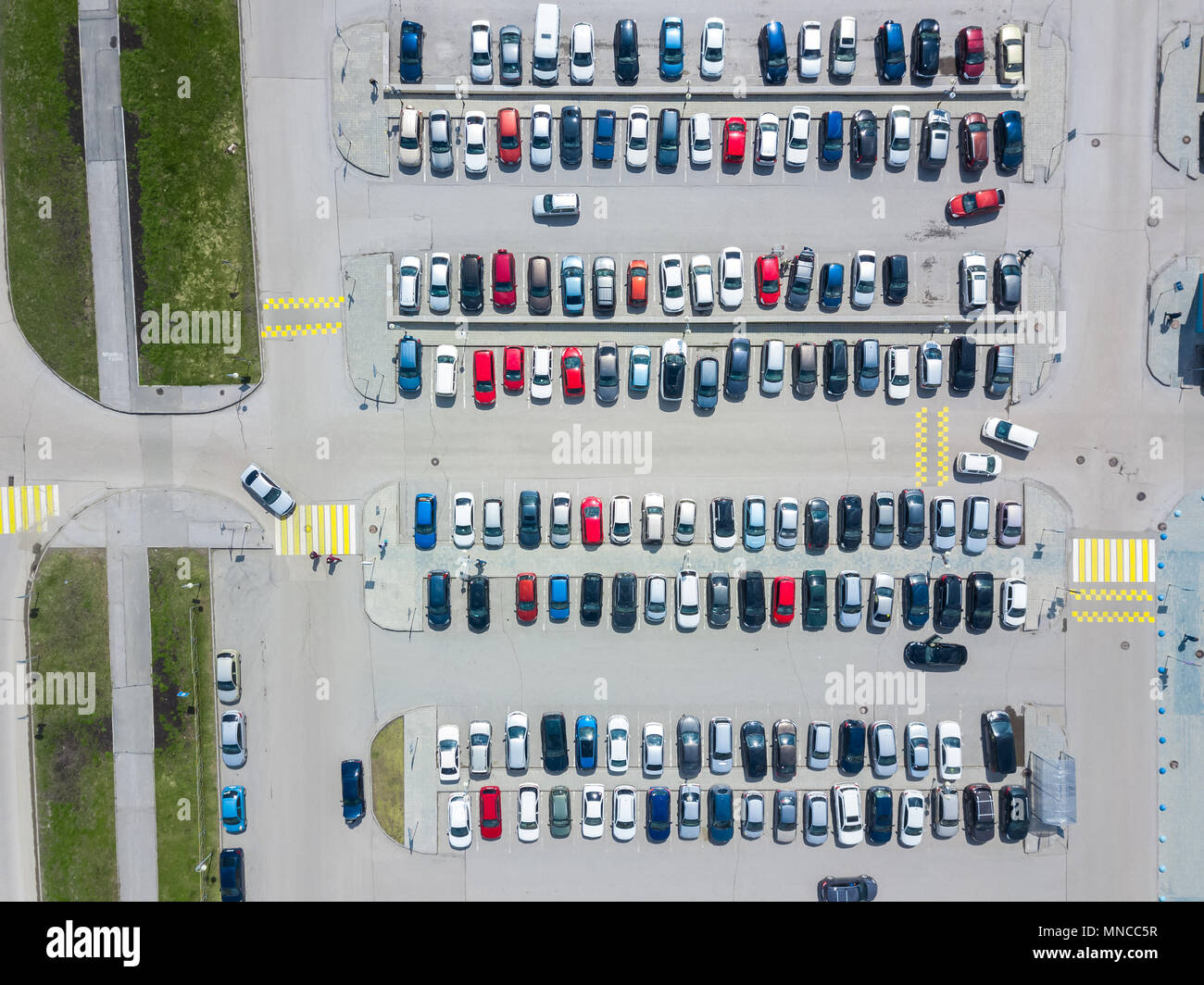 Aerial photography of modern city parking.Car parking lot viewed from ...