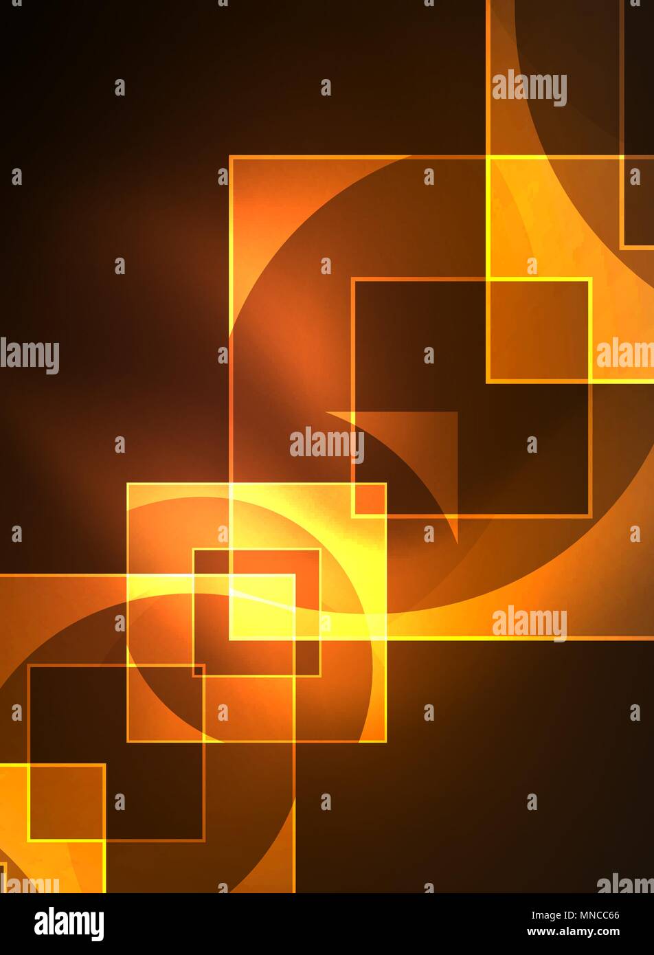 Glowing squares in the dark, digital abstract background. Glowing ...