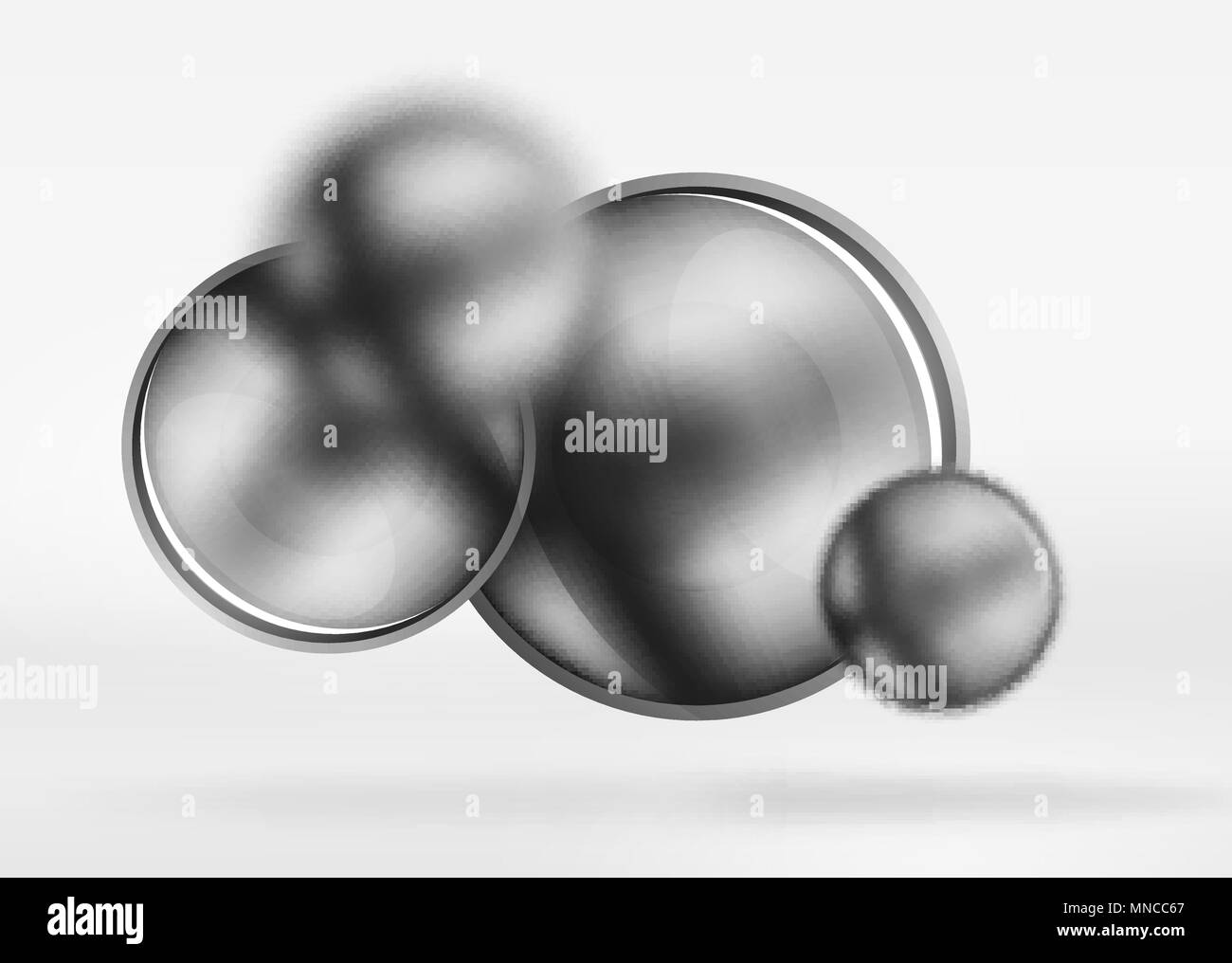 Tech blurred spheres and round circles with glossy and metallic surface ...