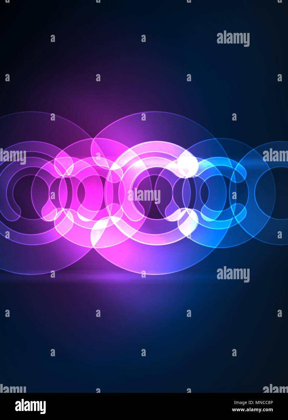 Round glowing elements on dark space, abstract background. Round ...