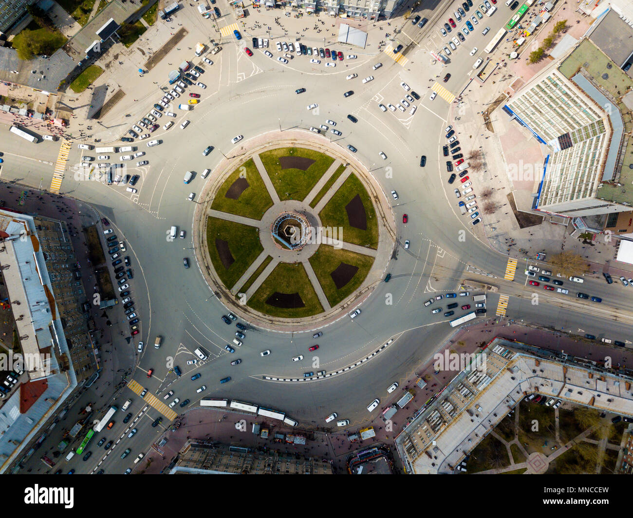 Aerial photography of a modern city: high-rise buildings, a big road ...
