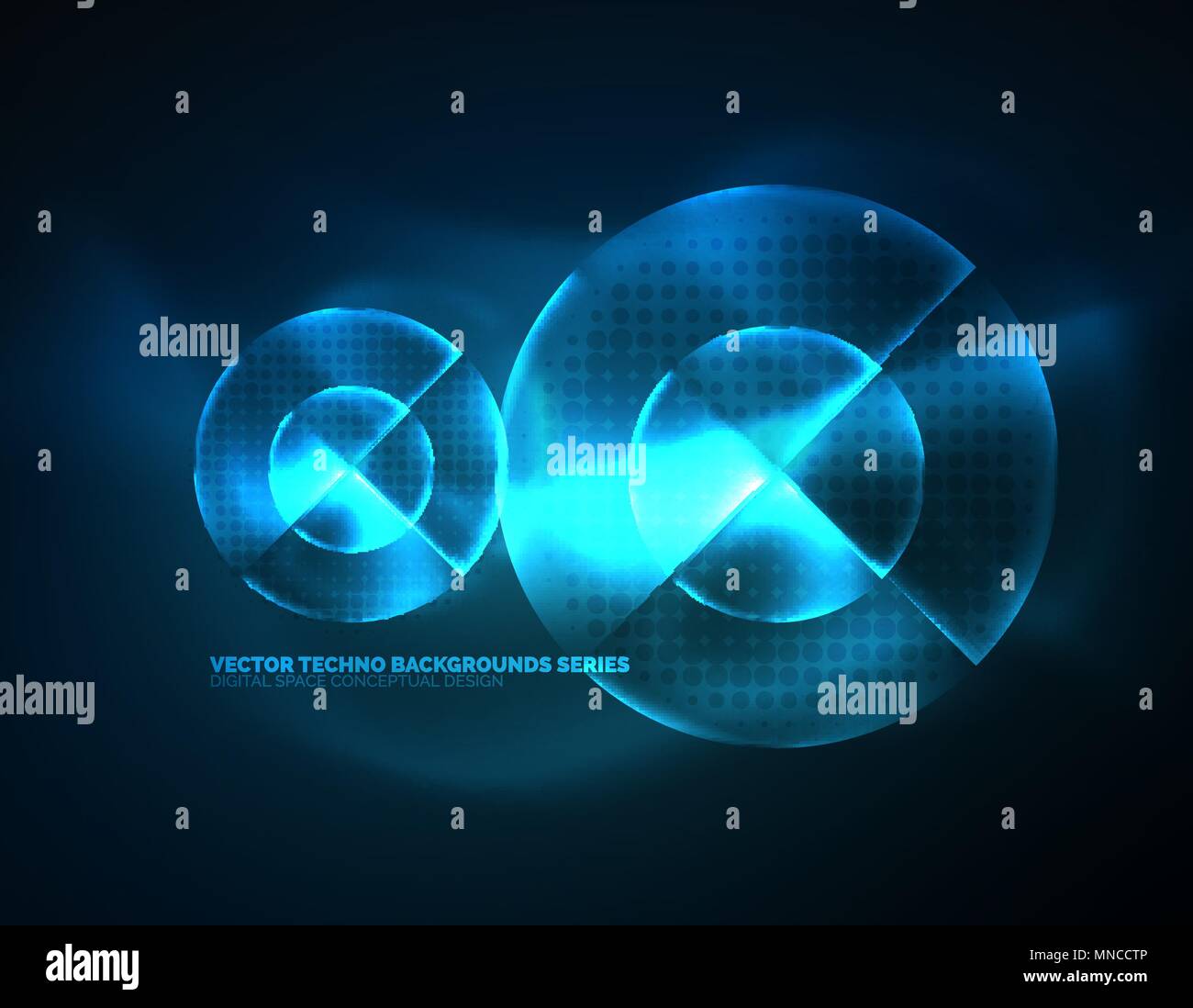 Circular glowing neon shapes, techno background. Circular blue glowing ...