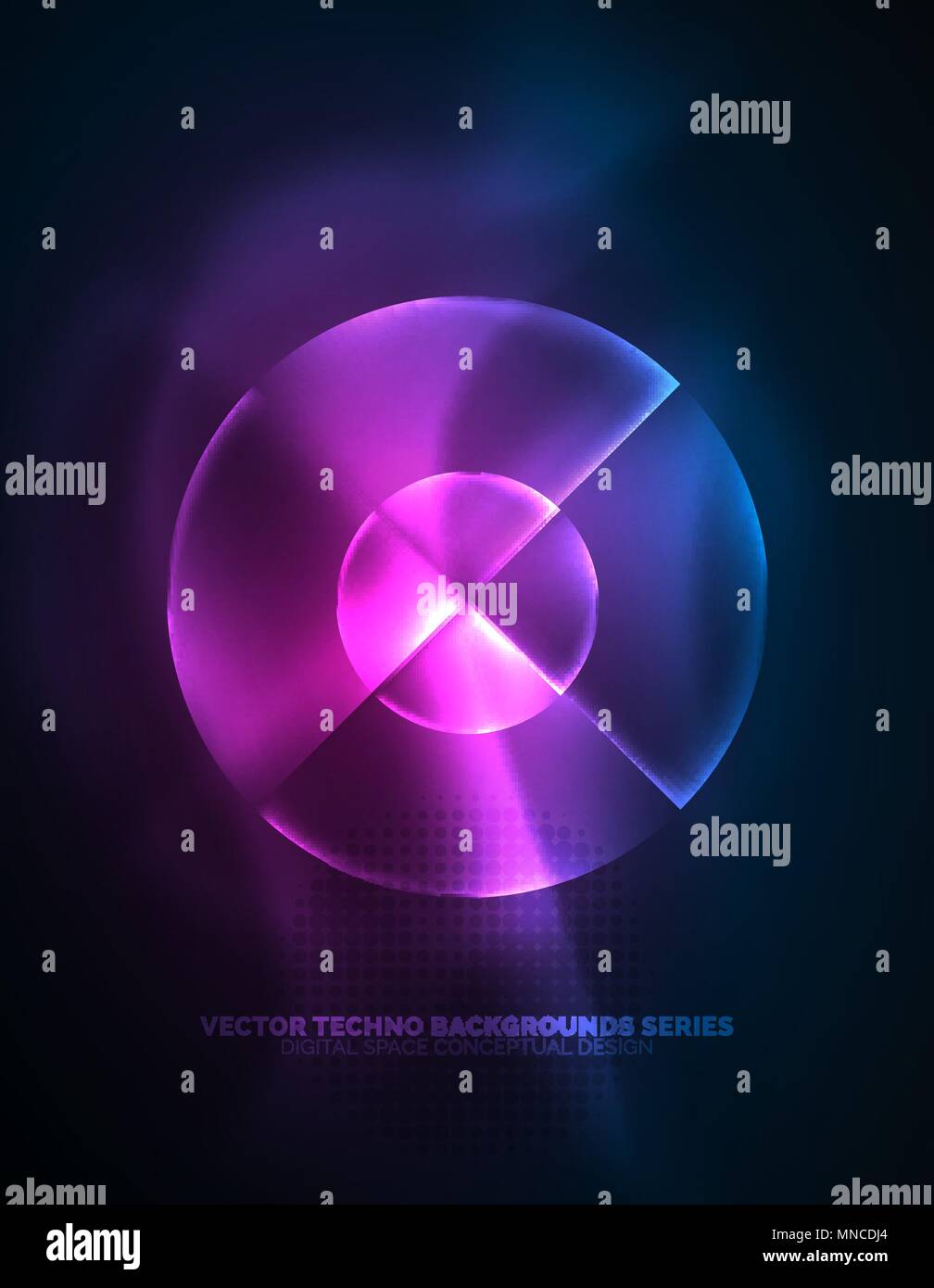 Circular glowing neon shapes, techno background. Circular glowing neon ...
