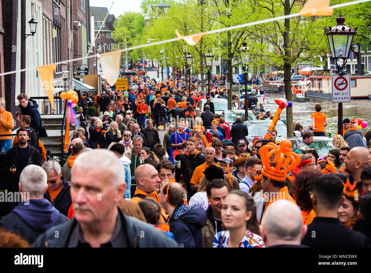 Amsterdam, Netherlands - April, 2018: Crowd of people on the street ...