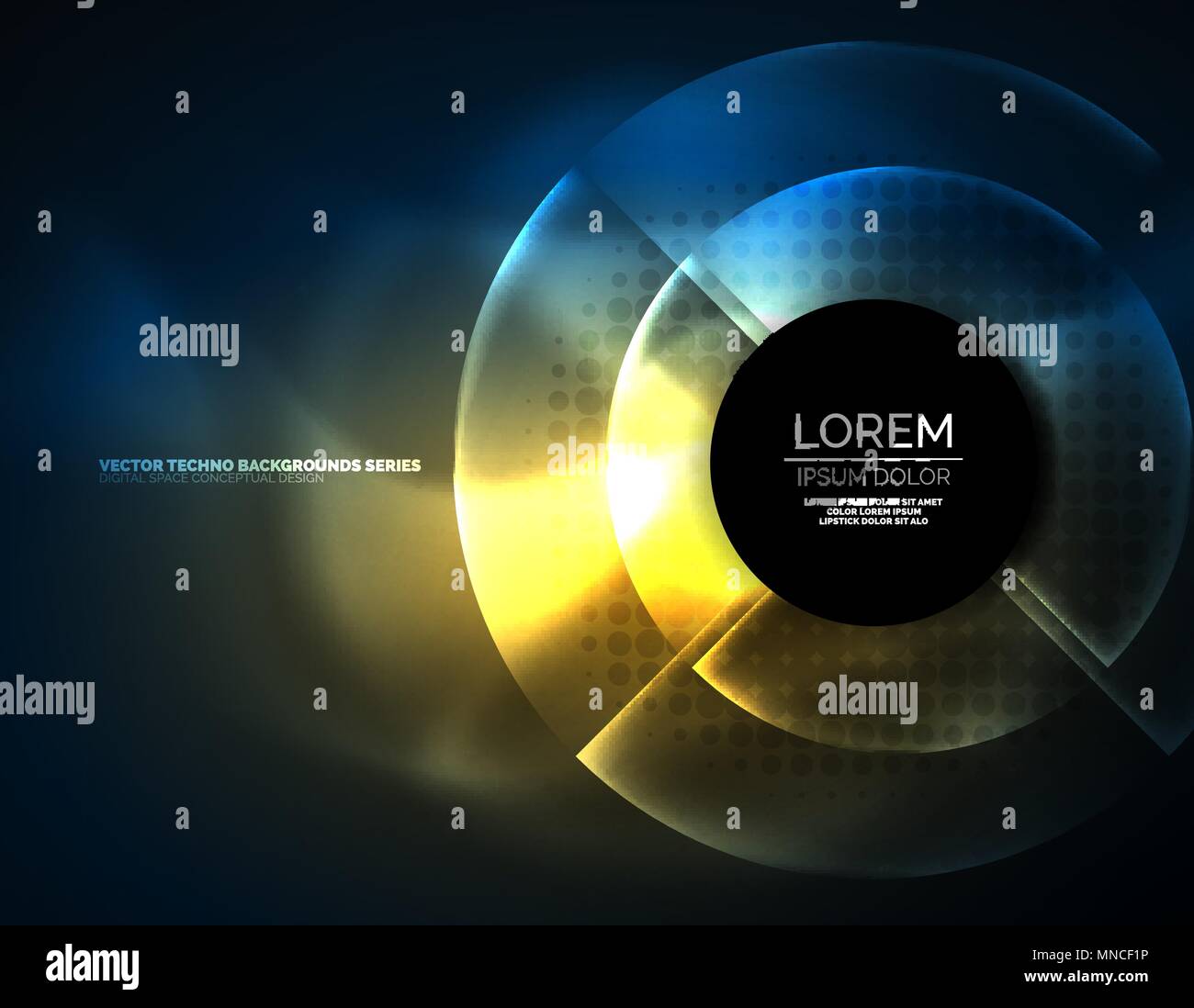 Circular glowing neon shapes, techno background. Circular glowing neon ...