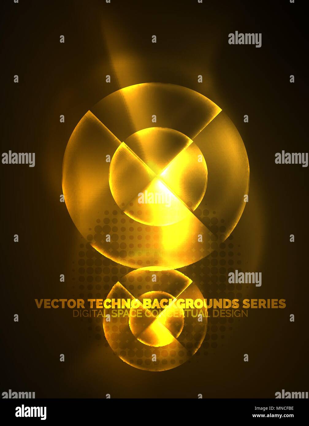 Circular glowing neon shapes, techno background. Circular yellow ...