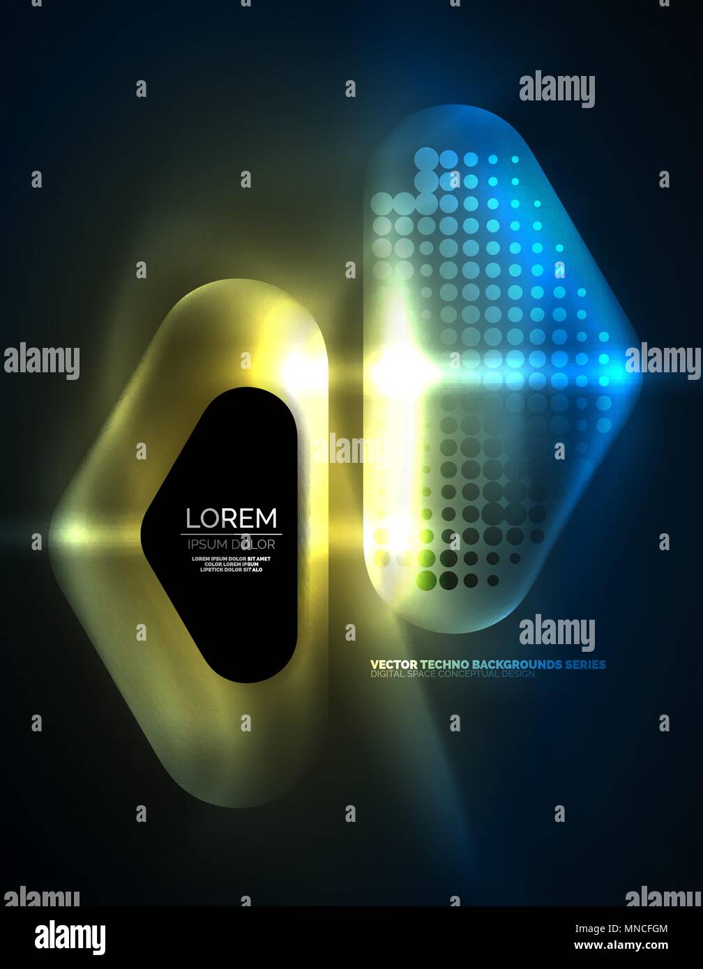 Illuminated lens flares, glowing color techno background. Illuminated ...