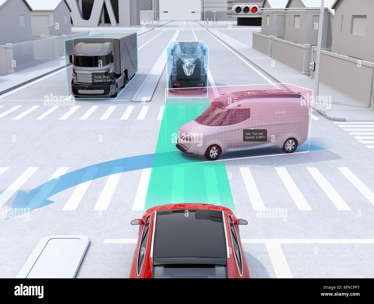 Autonomous cars sharing car's driving information on the road. Concept ...
