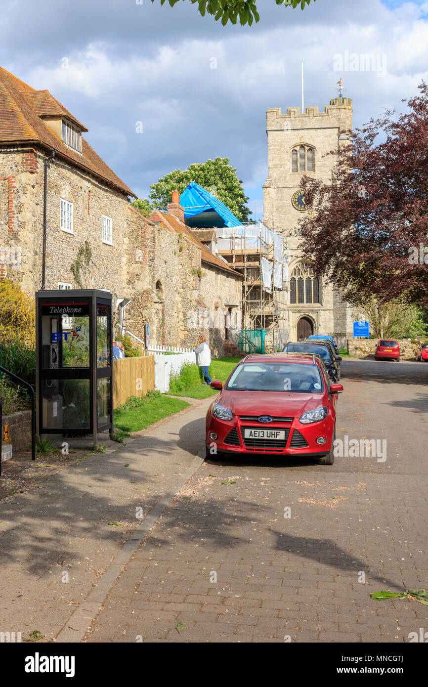 Market Place in Charing Kent, UK. With views of the Church of St Peter ...