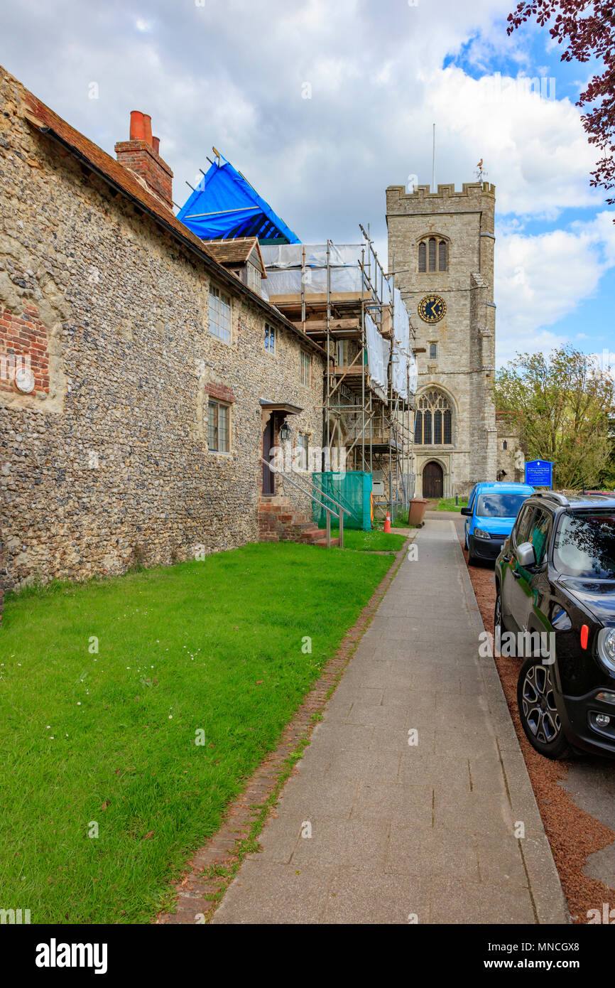 Market Place in Charing Kent, UK. With views of the Church of St Peter ...