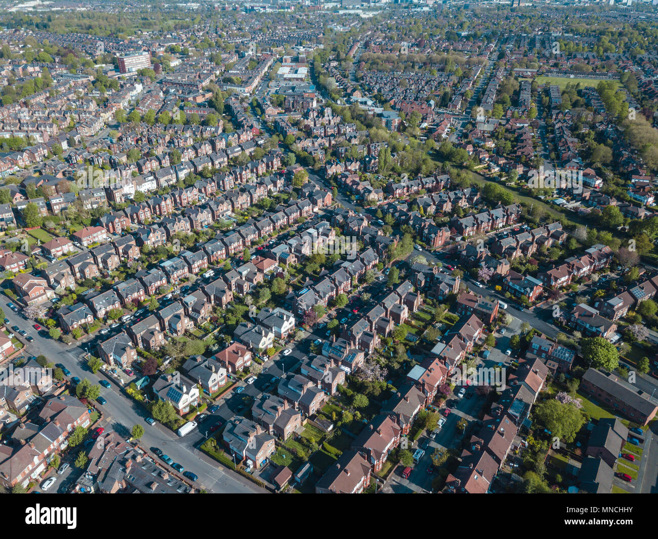 Aerial Houses Residential British England Drone Above View Summer Blue ...