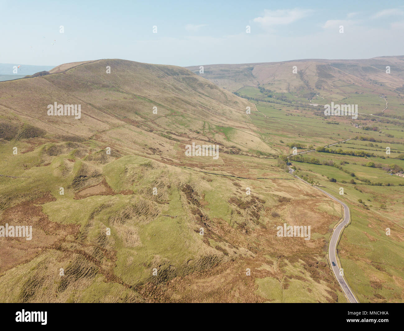 Countryside Road Hills Above Drone Aerial View Landscape Edale Peak ...