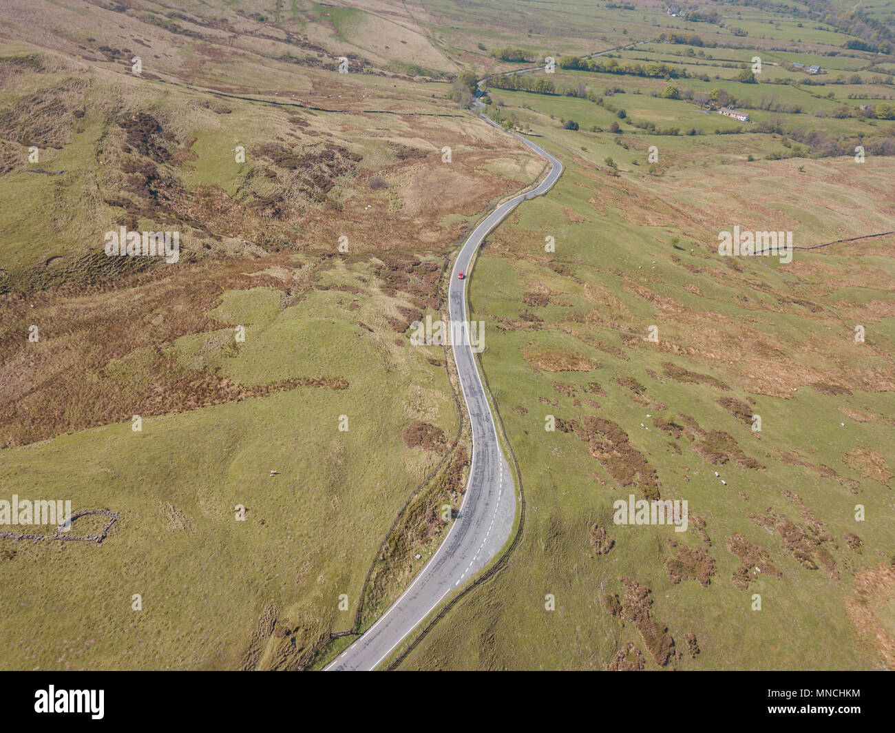 Countryside Road Hills Above Drone Aerial View Landscape Edale Peak ...